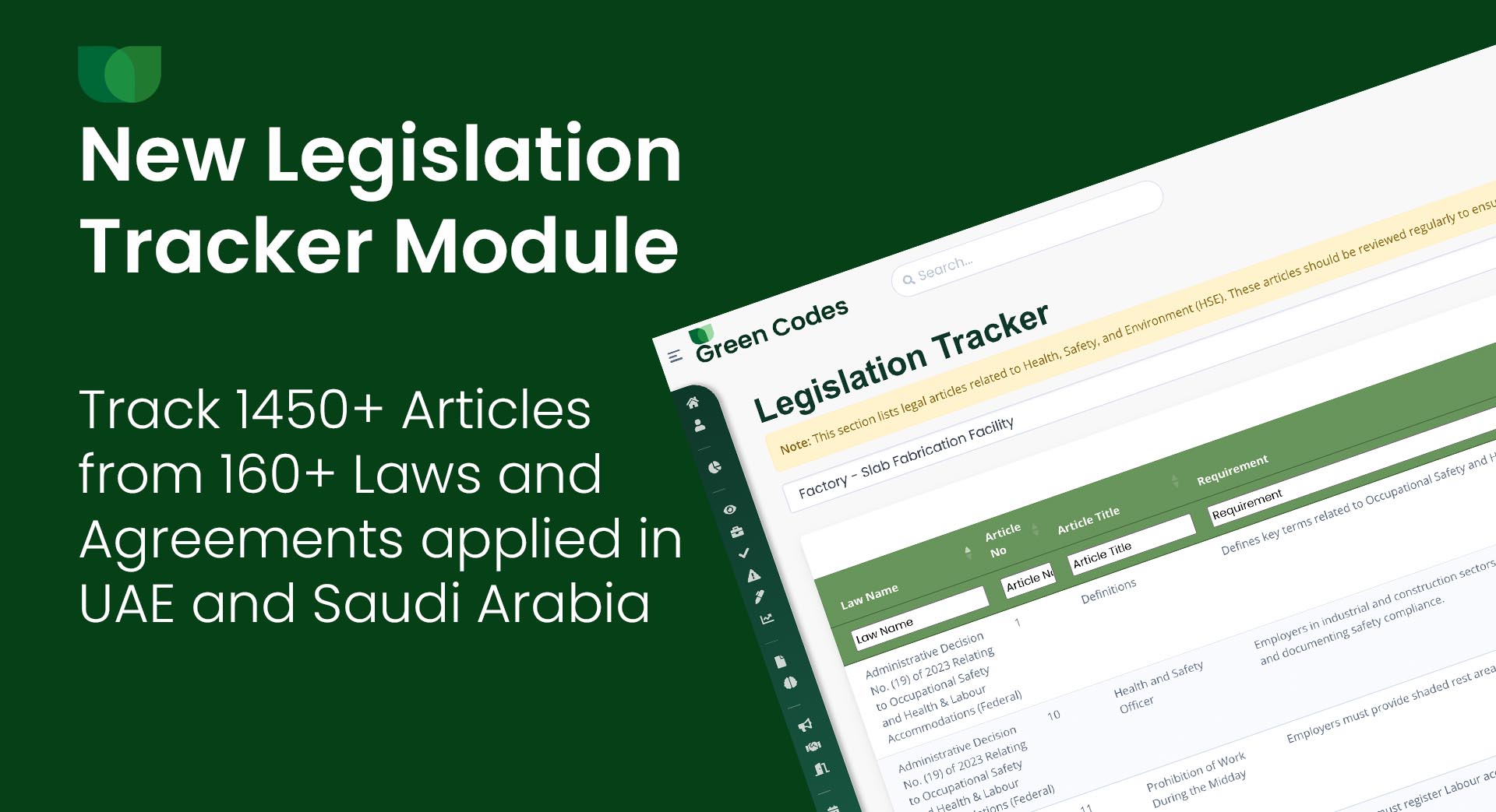 New Legislation Tracker Module Launched - Green Codes